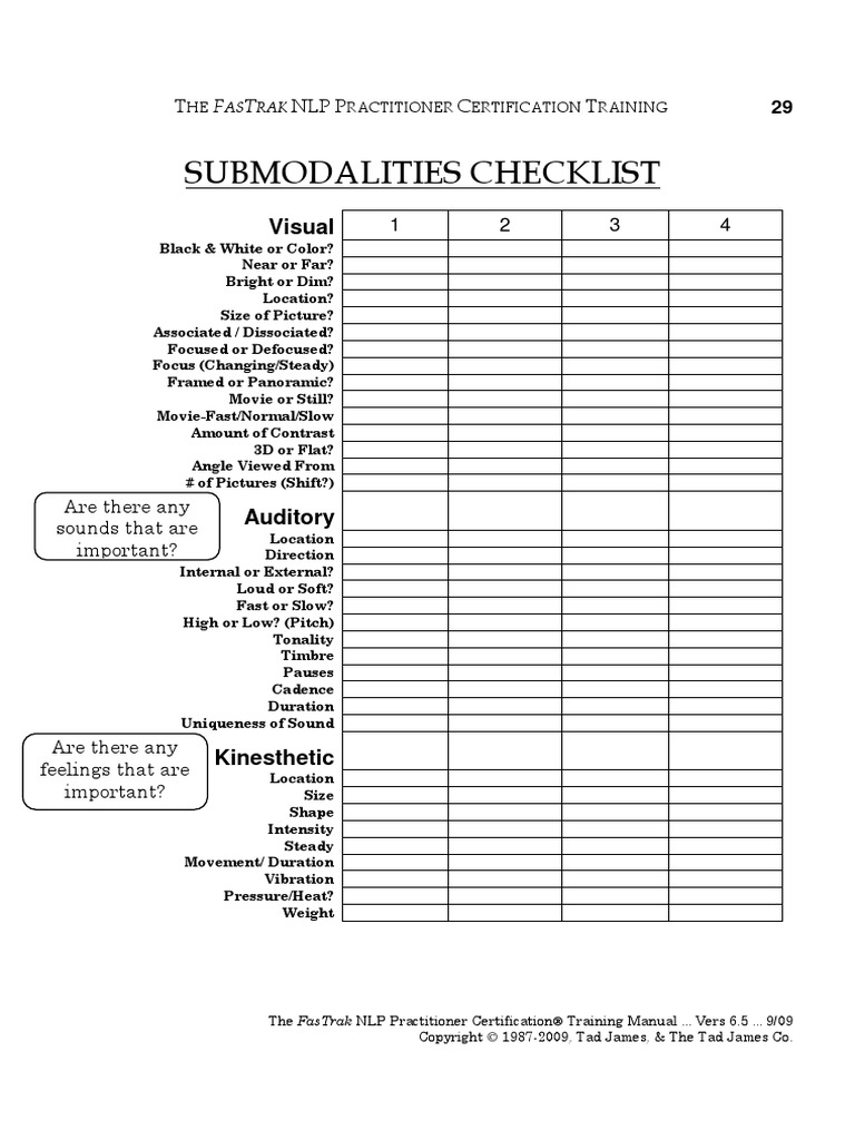 Submodalities Checklist | PDF