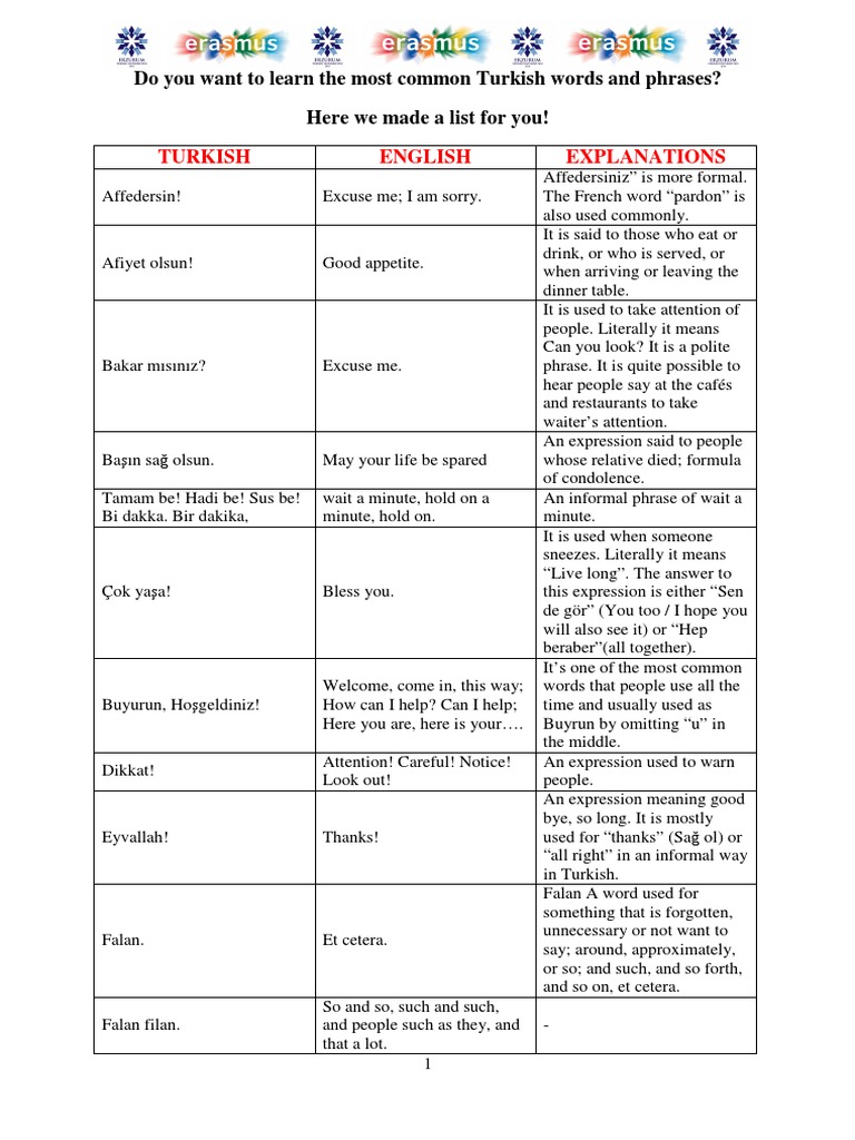 Essential Turkish Phrases for Tourists | PDF