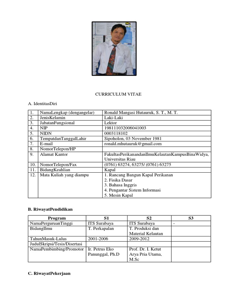 CV Ronald Hutauruk: Lektor & Peneliti Kapal | PDF