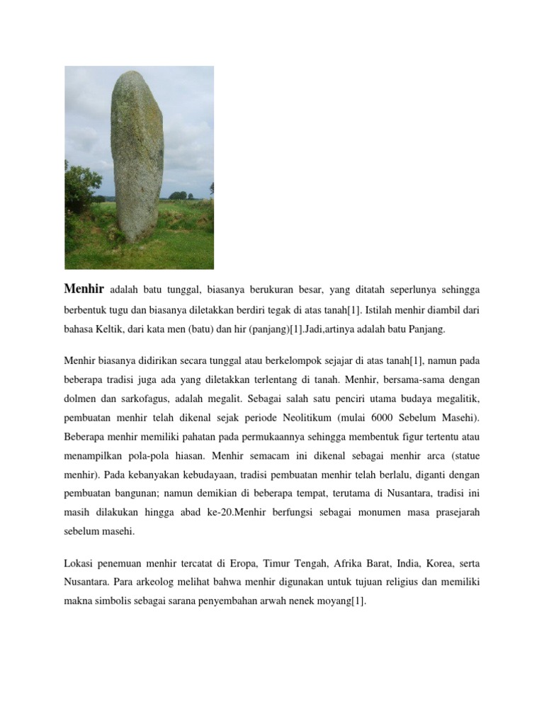 Menhir Adalah Batu Tunggal | PDF | Ilmu Sosial | Sejarah