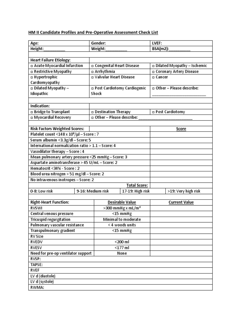 HM II Candidate Profiles and Pre-Operative Assessment Check List | PDF ...