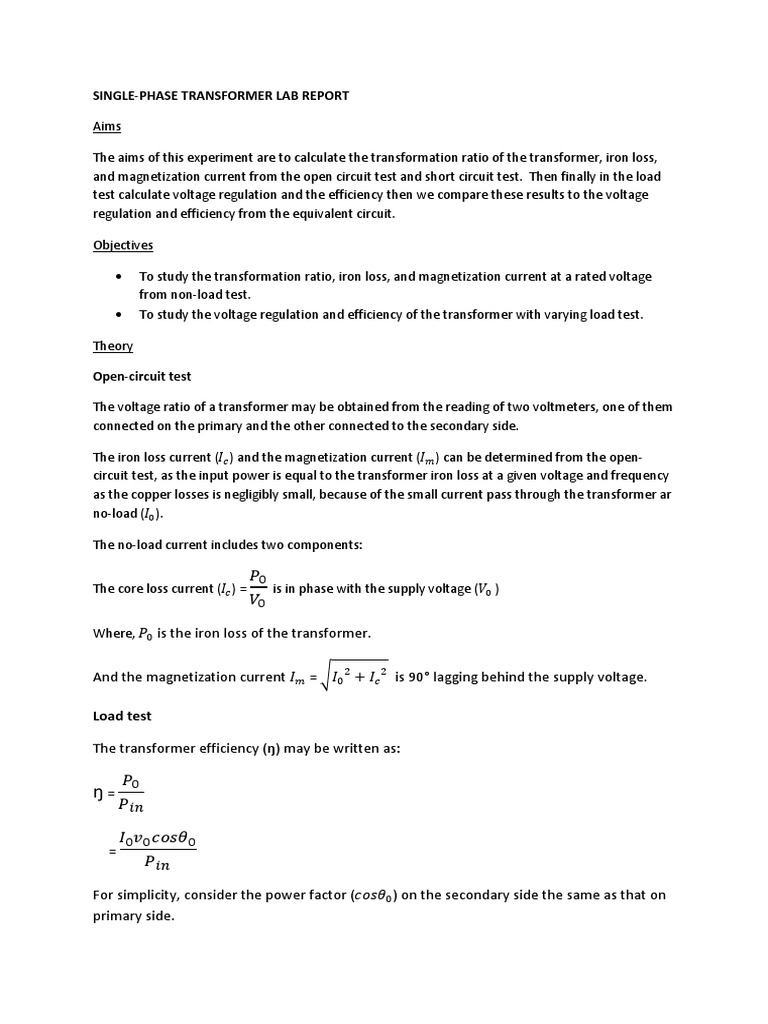Single-Phase Transformer Lab Report: Load Test | PDF | Transformer ...