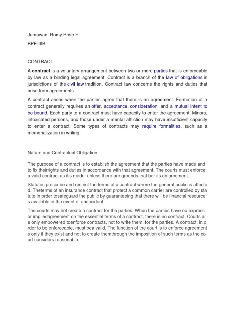 Parties Law of Obligations Civil Law | Download Free PDF | Offer And ...