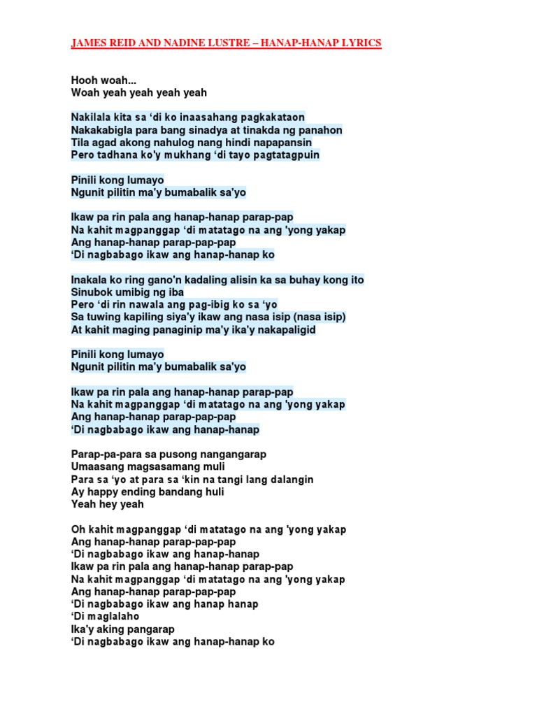 James Reid and Nadine Lustre - Hanap-Hanap Lyrics | PDF