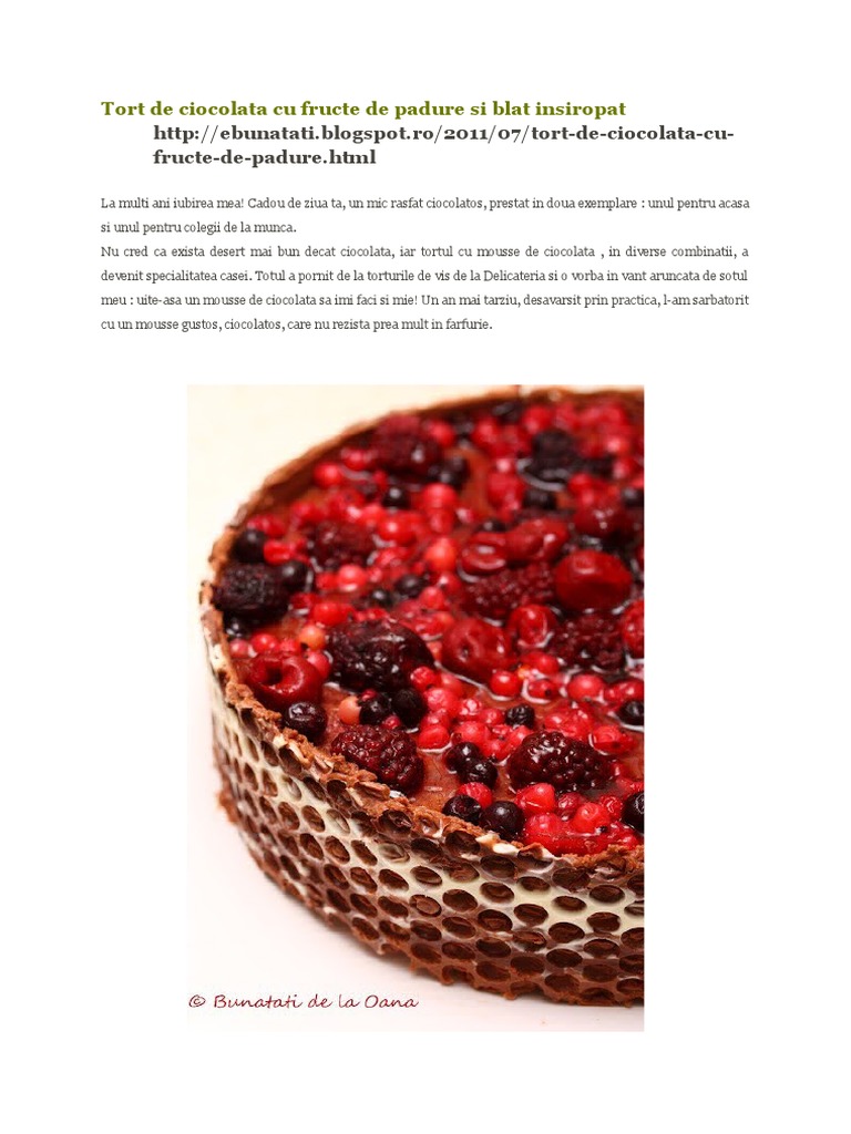 Tort Mousse de Ciocolata Si Fructe de Padure | PDF
