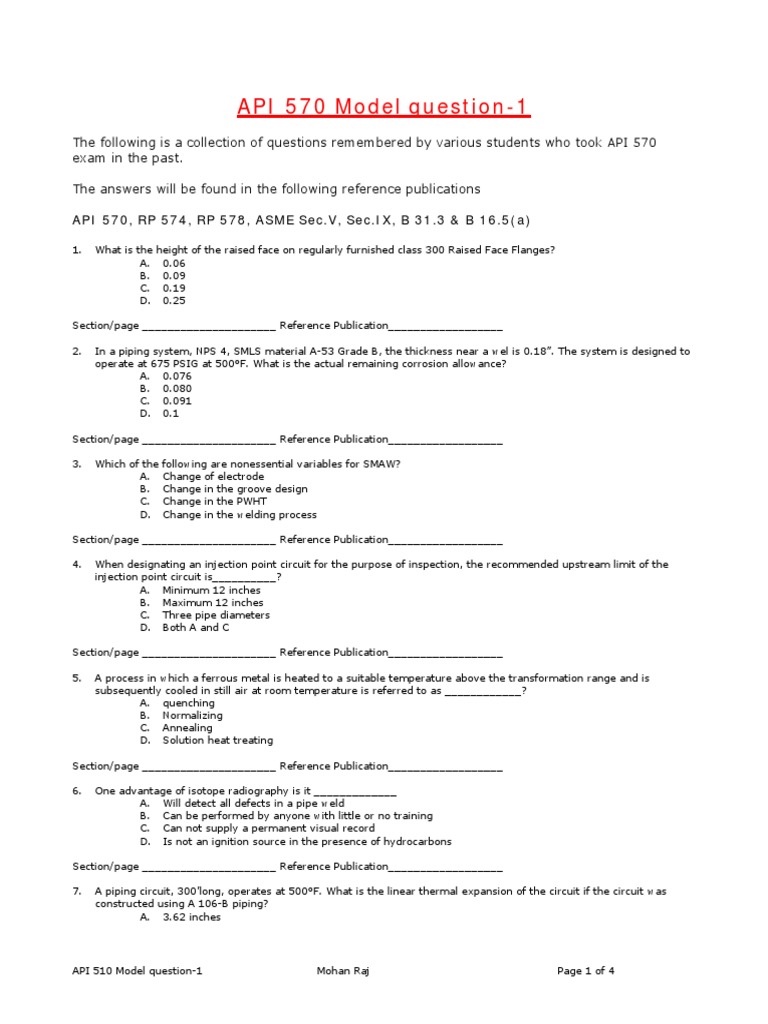 API 570 Model Questions-1 PDF | PDF | Pipe (Fluid Conveyance) | Welding