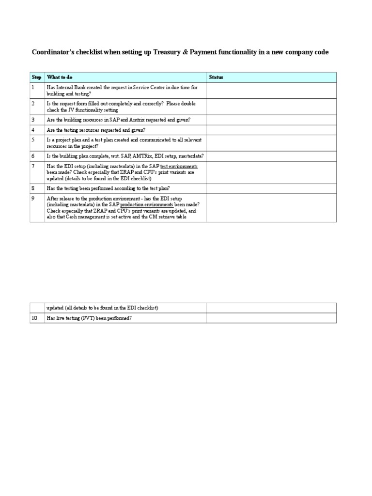 Coordinator's Checklist When Setting Up Treasury & Payment ...
