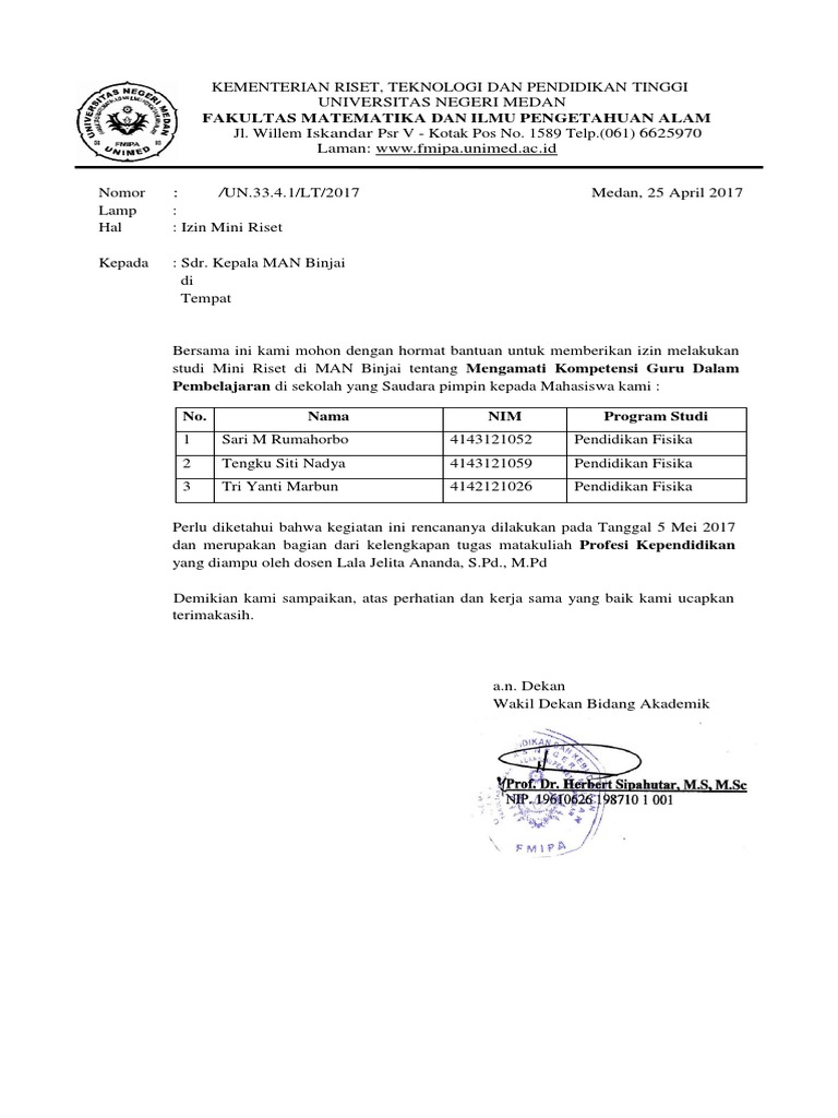 Surat Izin Mini Riset Profesi | PDF