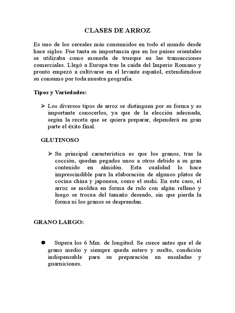 Tipos y Variedades de Arroz | PDF | Arroz | Cereales