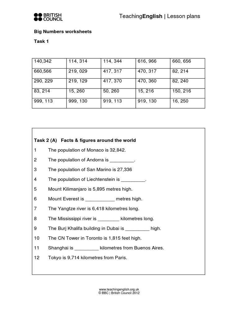Big Numbers Worksheets3 PDF | PDF