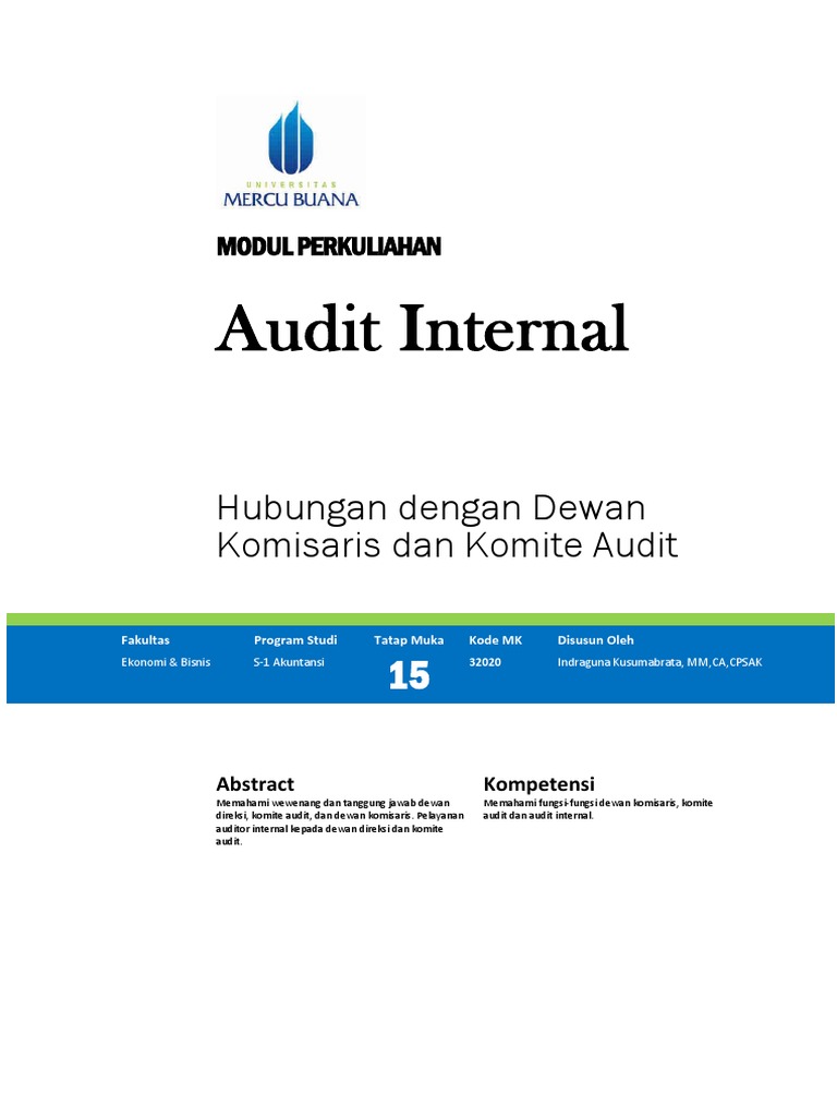 MODUL AUDIT INTERNAL - TM Ke 15 - Hubungan Dengan Dewan Komisaris Dan Komite Audit PDF | PDF