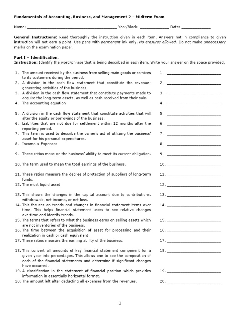 FABM 2 - Midterm Exam | PDF | Expense | Cash Flow Statement