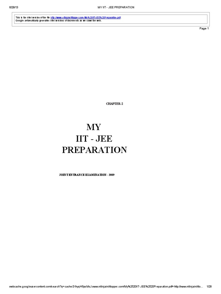 My Iit Jee Preparation Nitin Jain PDF | PDF