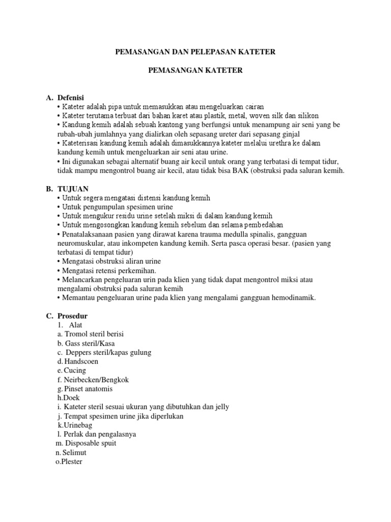 Prosedur Pemasangan Dan Pelepasan Kateter | PDF | Kesehatan Holistik