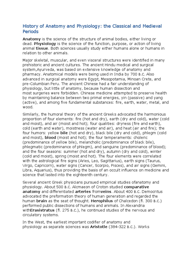 History of Anatomy and Physiology | PDF | Science | Medicine