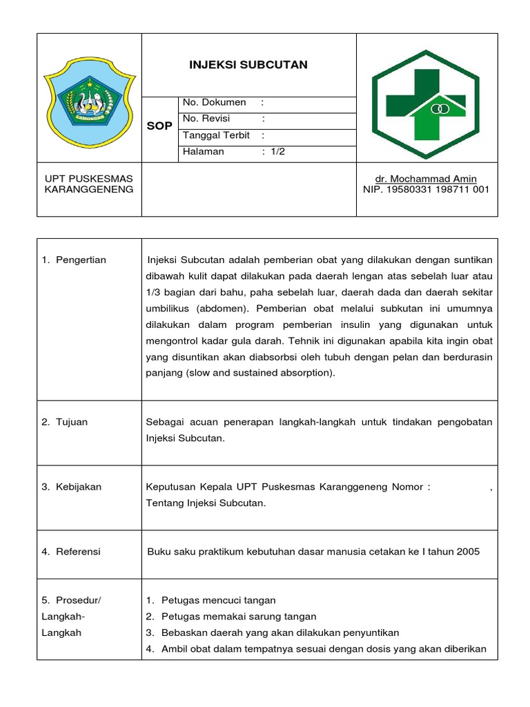 SOP Injeksi SC | PDF