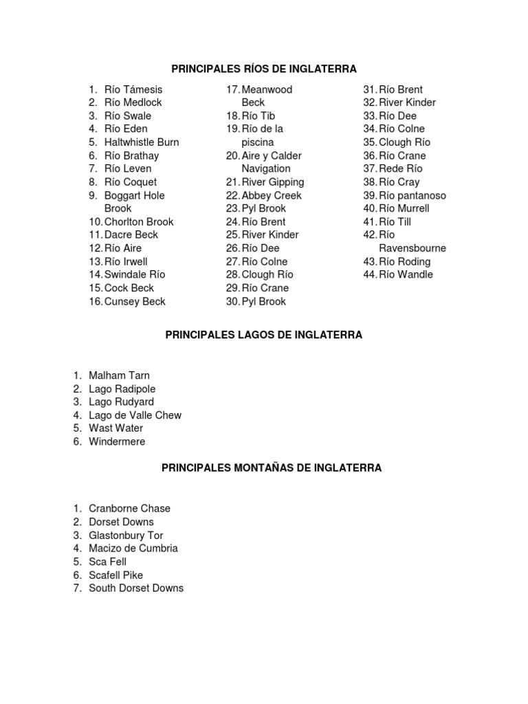 Principales Ríos de Inglaterra | PDF | Inglaterra