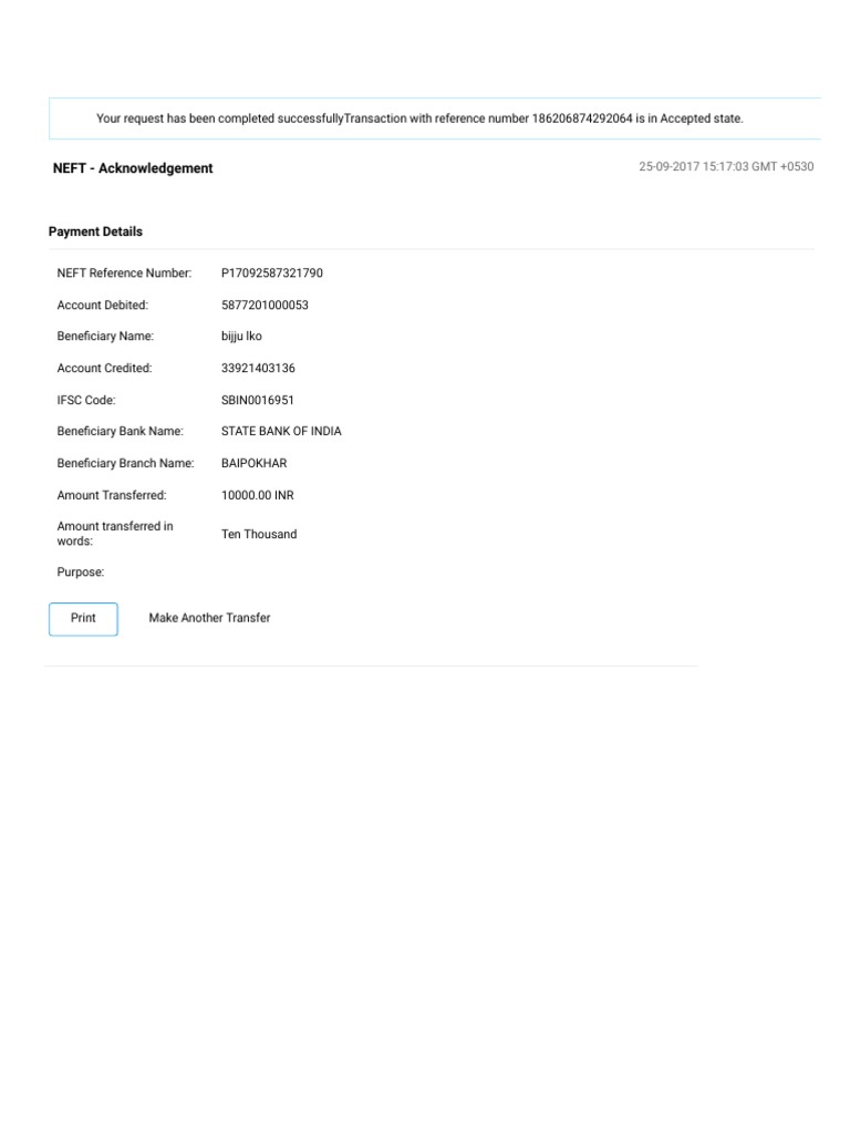 NEFT - Acknowledgement: Payment Details | PDF