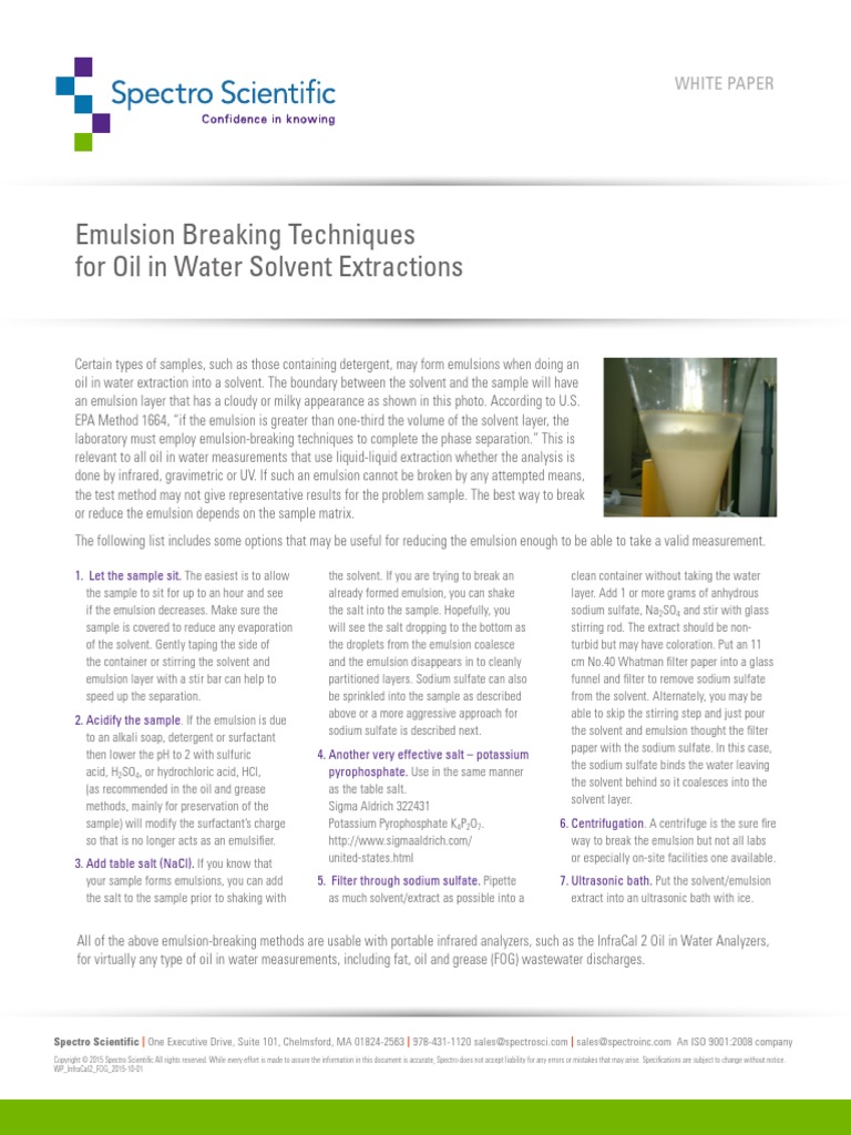 White Paper - Emulsion Breaking Techniques | PDF | Emulsion | Sodium ...