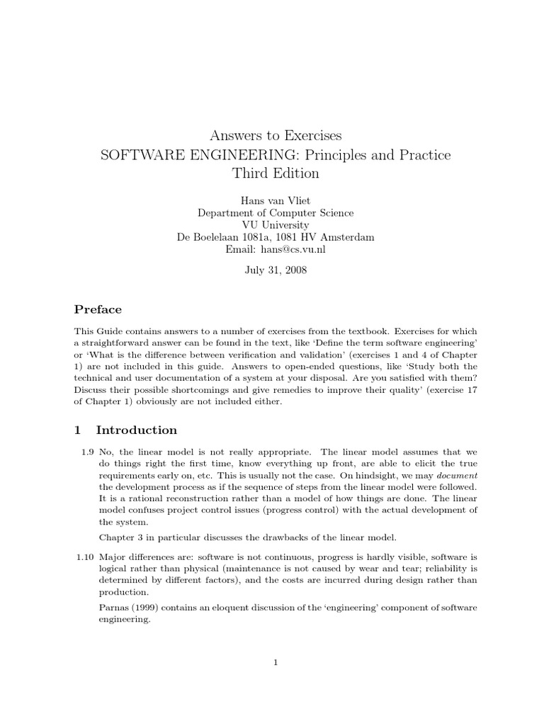 Answers To Exercises SOFTWARE ENGINEERING: Principles and Practice ...