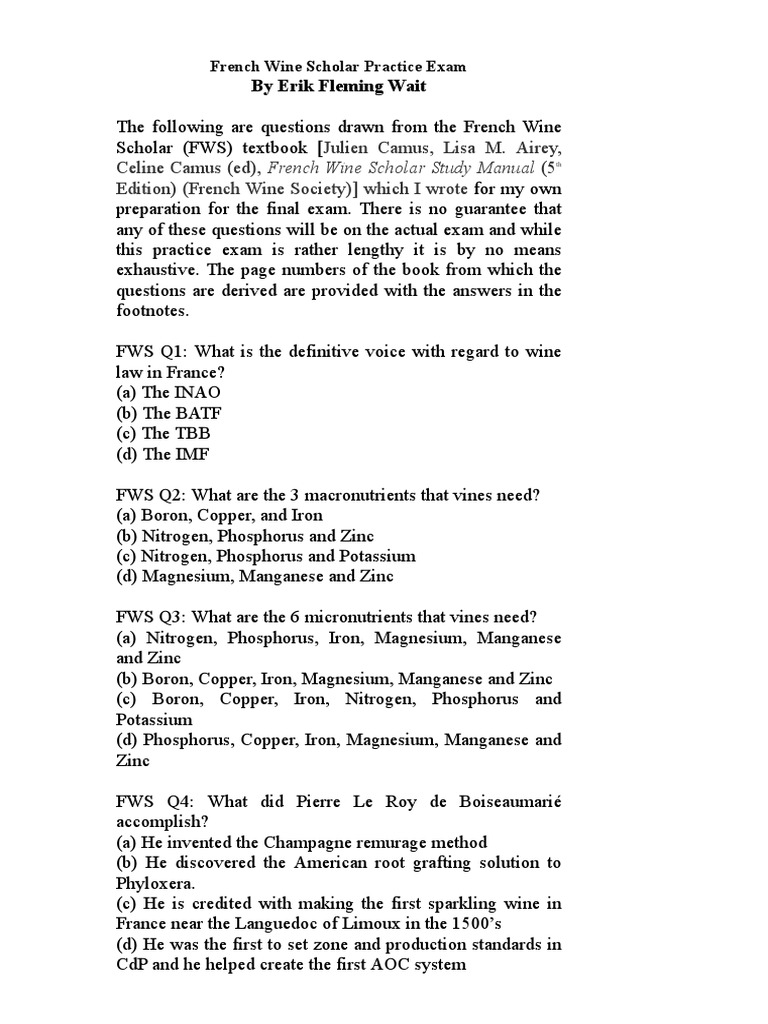 FWS Practice Exam | PDF | Champagne