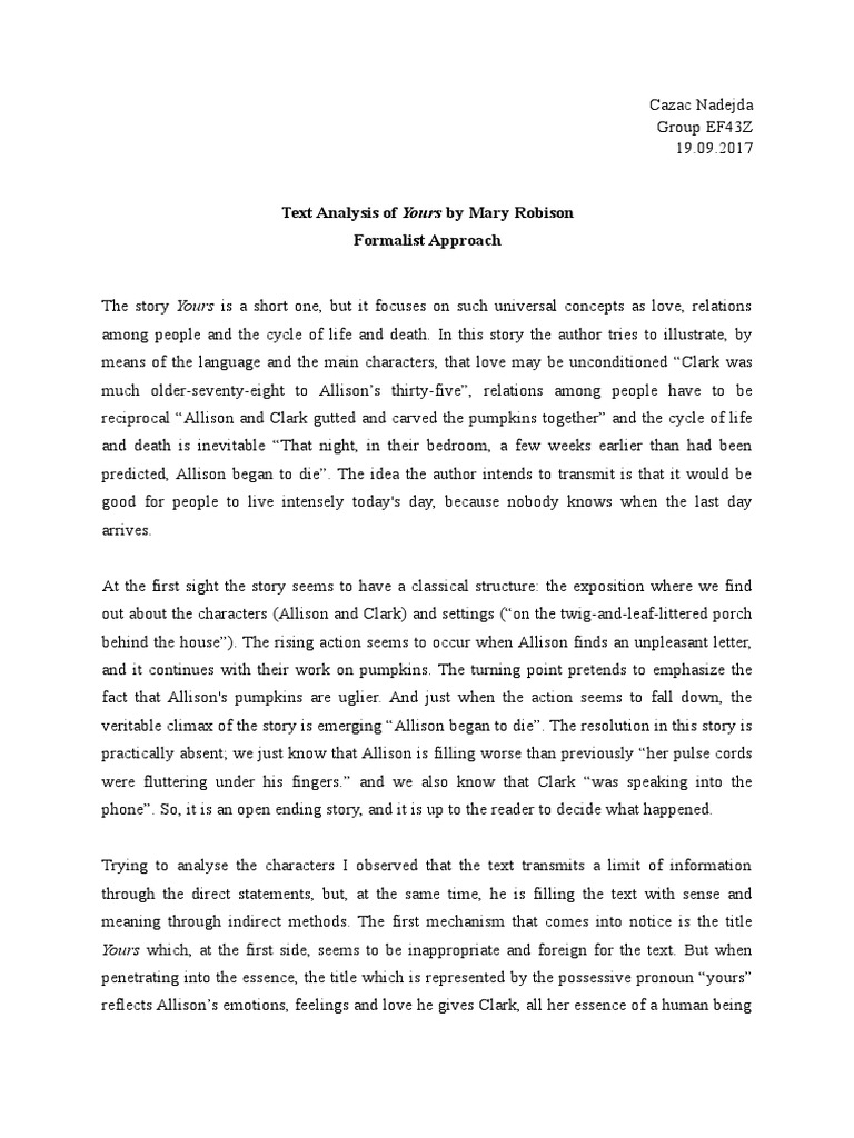 Yours - Analysis (Formalist Approach) | Psychological Concepts ...