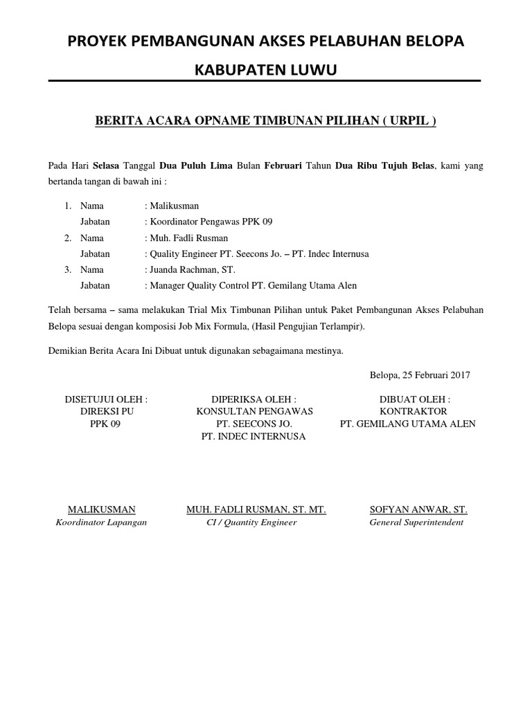 Berita Acara JMF Urpil | PDF