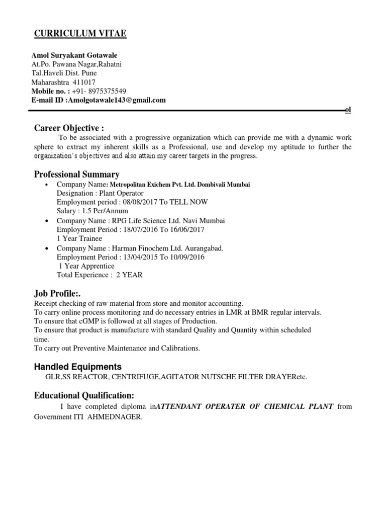 Curriculum Vitae: Amol Suryakant Gotawale | PDF | Further Education | Business