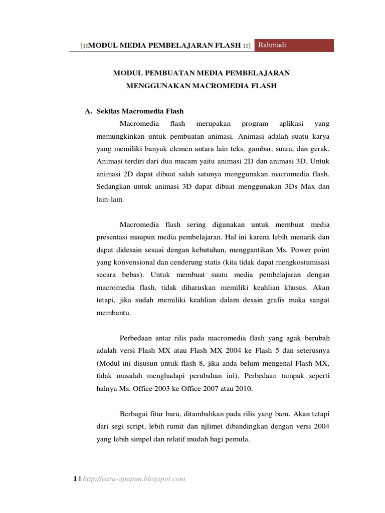 Modul Pembuatan Media Pembelajaran Menggunakan Macromedia Flash 8 PDF | PDF