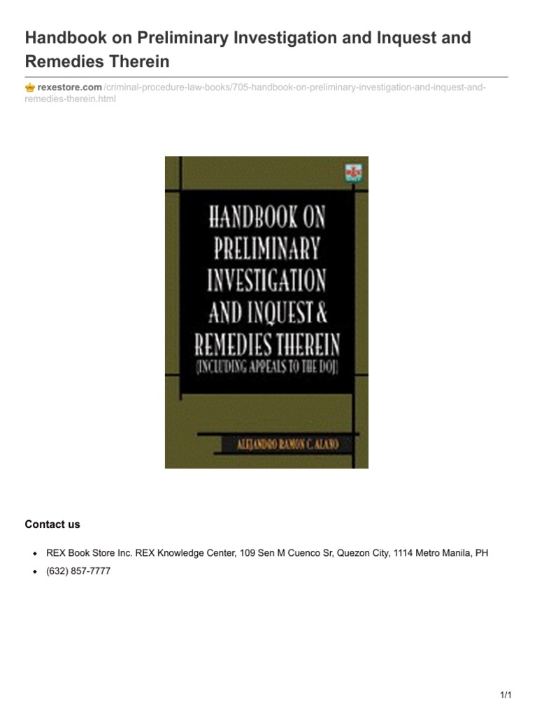 Handbook On Preliminary Investigation and Inquest and Remedies Therein ...