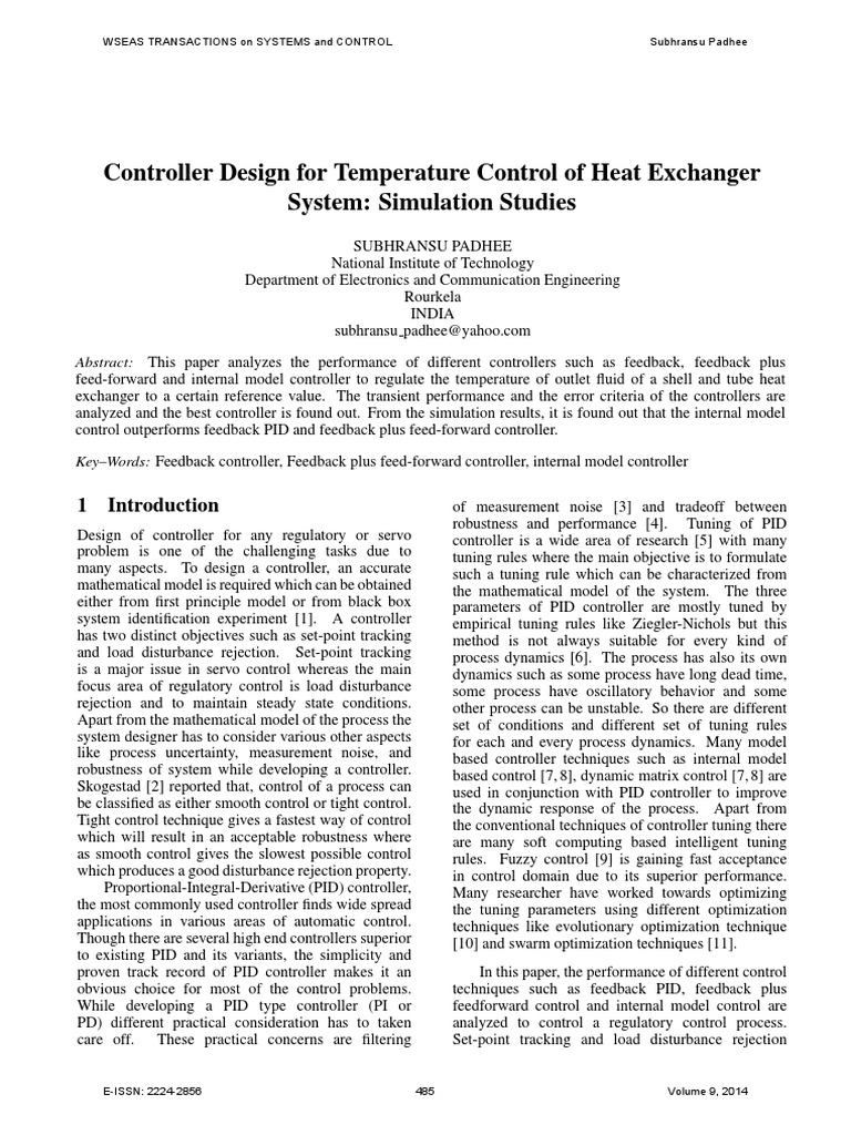 Controller Design For Temperature Control of Heat Exchanger System ...