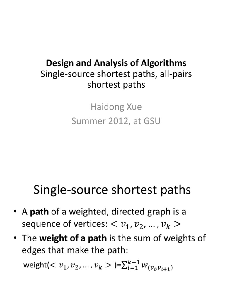 Single Source Shortest Paths, All Pairs Shortest Paths | PDF | Graph ...