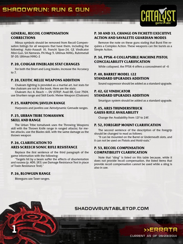 Shadowrun 5E Weapon Corrections | PDF | Ammunition | Swordsmanship