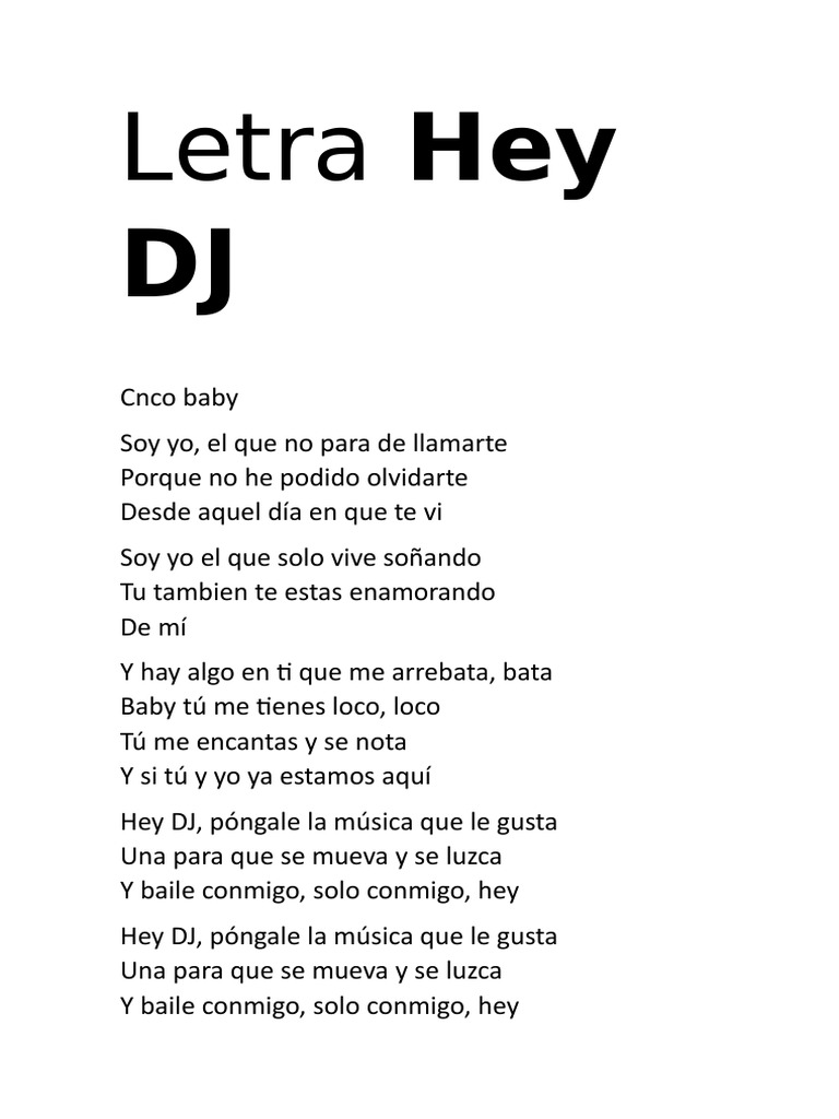 Letra Hey DJ | PDF