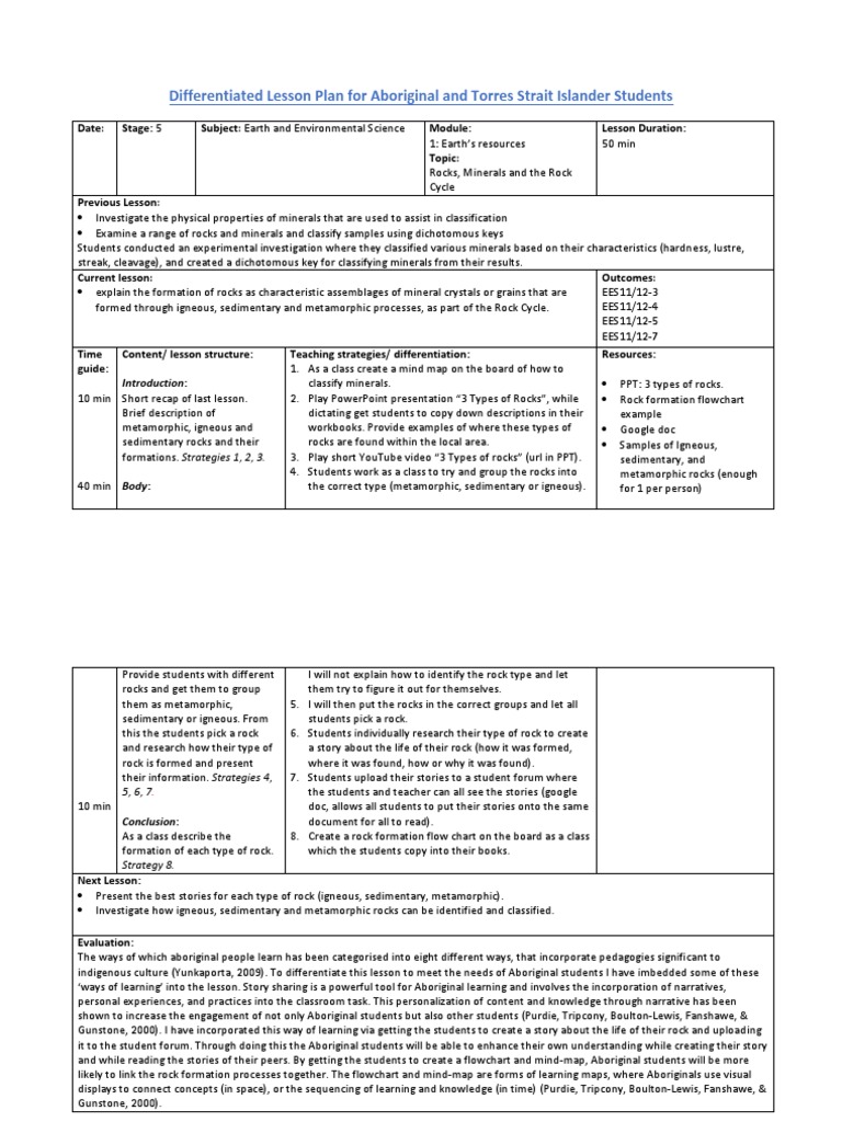differentiated lesson plan for aboriginal and torres strait islander ...