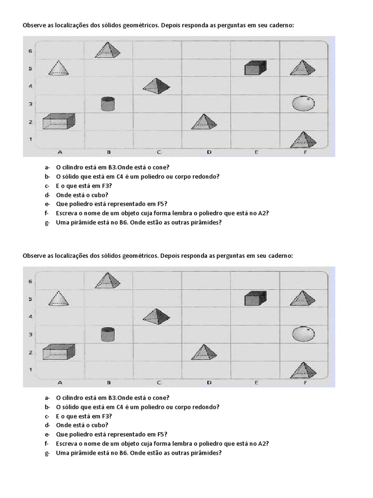 Atividade Solidos Geometricos | PDF | Esportes e Recreação | Artes ...