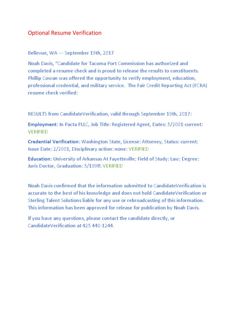 NoahDavisOptional Resume Verification | PDF
