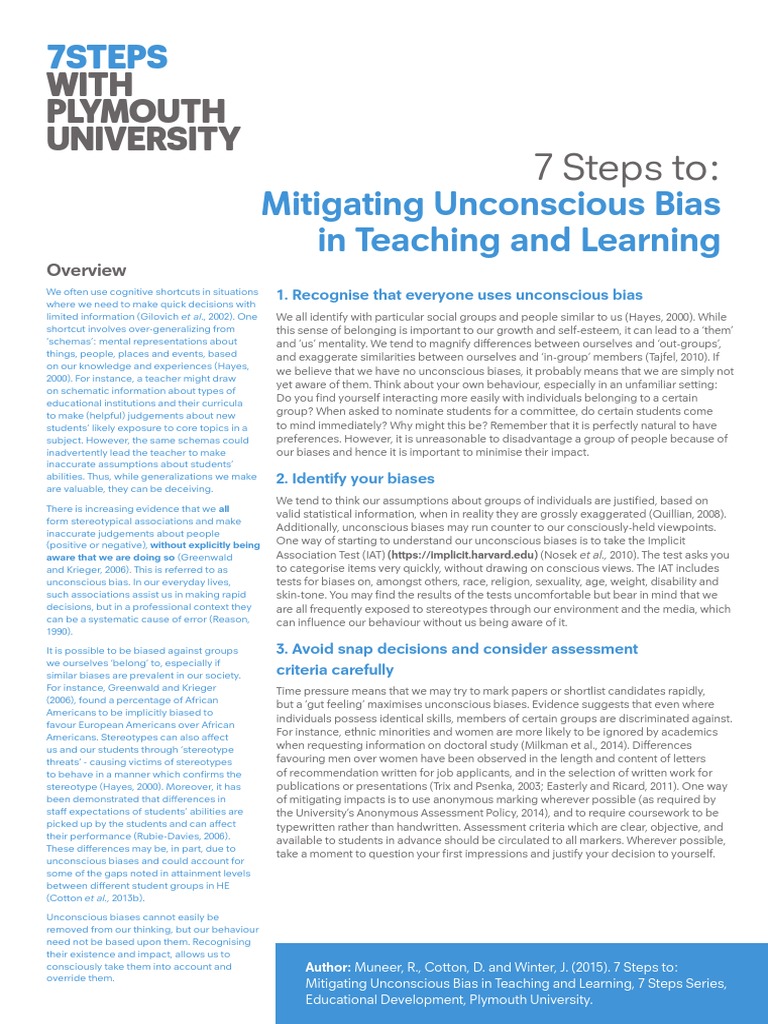 7 Steps To Mitigating Unconscious Bias in Teaching and Learning | PDF ...