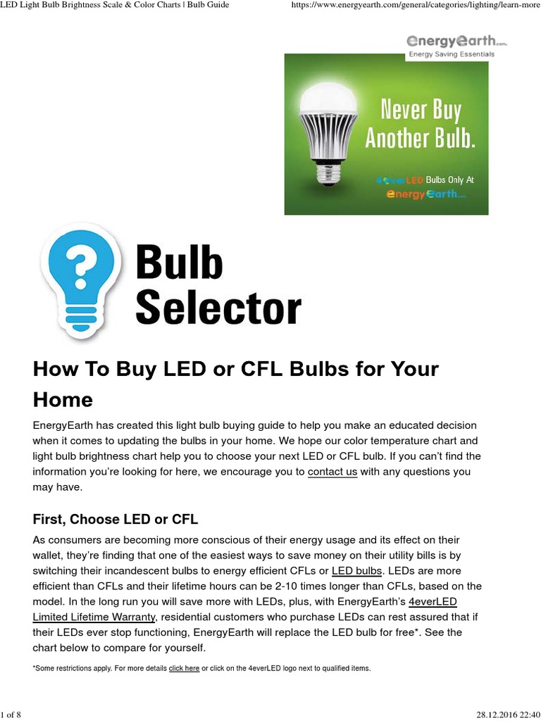 LED Light Bulb Brightness Scale & Color Charts - Bulb Guide | PDF ...