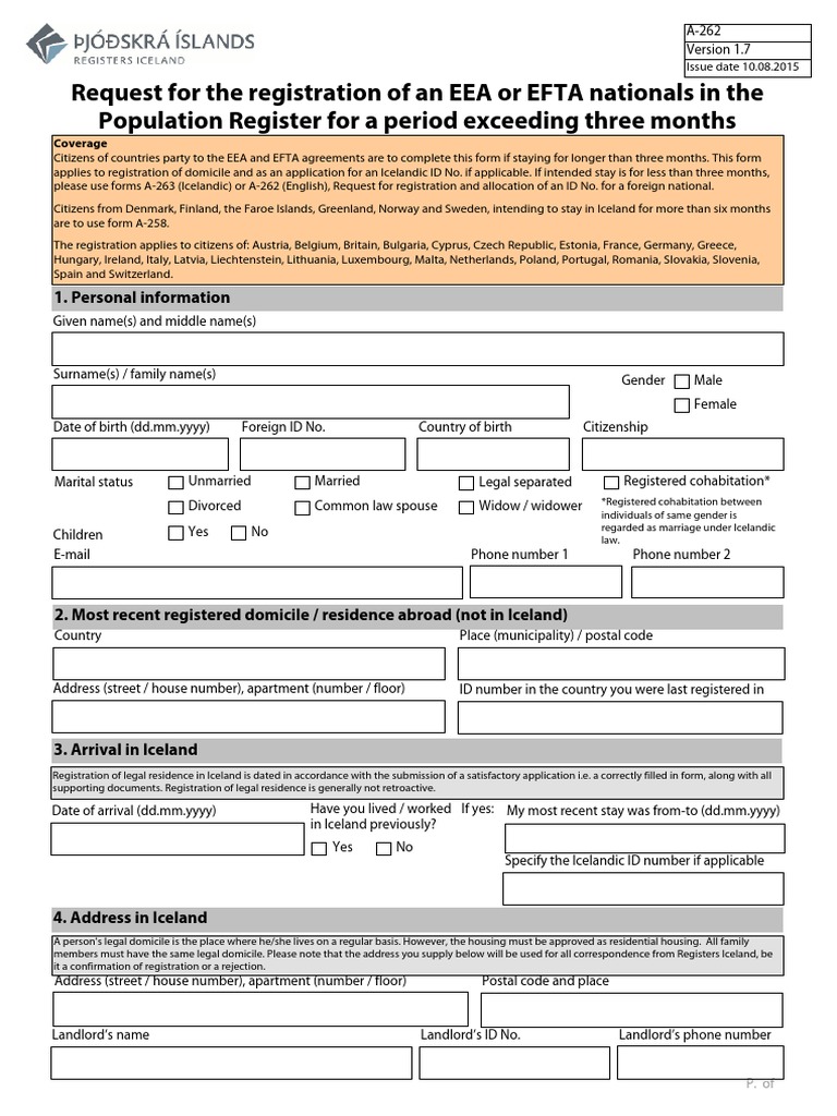 A 262 Registration EES EFTA Foreign National | PDF | Birth Certificate ...