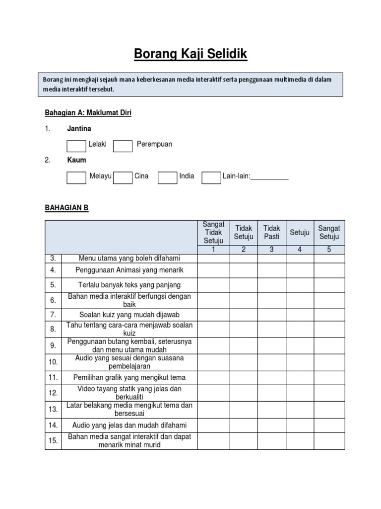 Borang Kaji Selidik Media Interaktif | PDF | Karier & Perkembangan | Ilmu Sosial