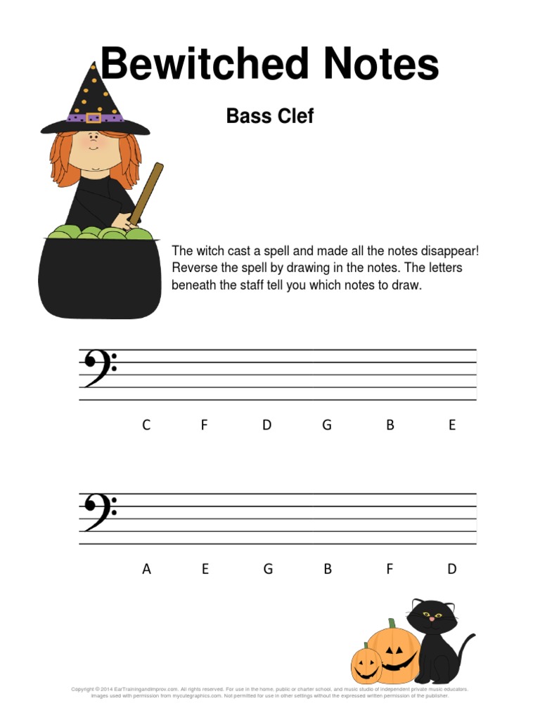 Halloween Music Worksheet - Bewitched Bass Clef Notes | PDF