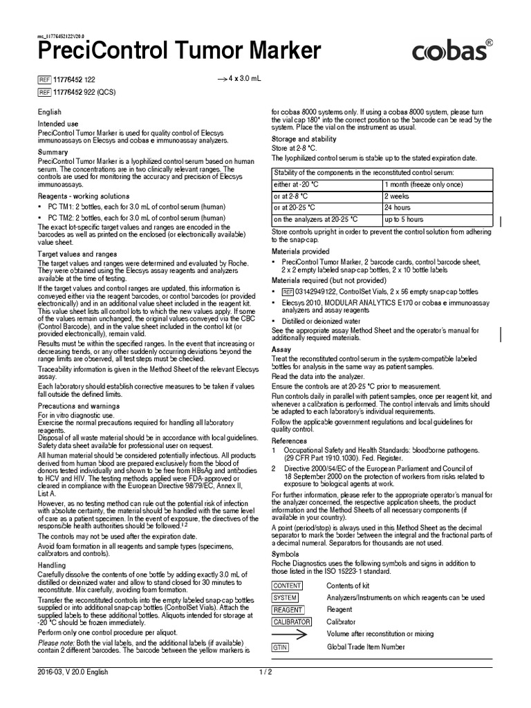 PreciControl Tumor Marker - Ms - 11776452122.V20.En | PDF | Assay ...