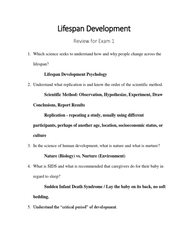 Lifespan Development Exam 1 Review | PDF | Infants | Developmental ...