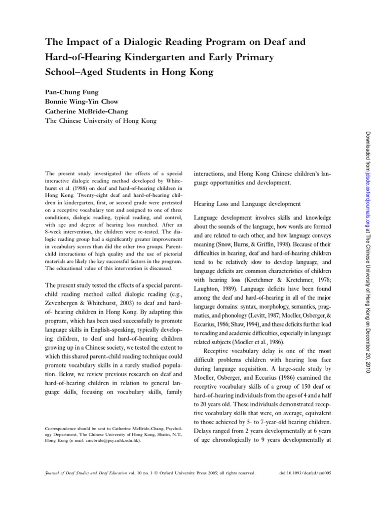 The Impact of A Dialogic Reading Program On Deaf and Hard-of-Hearing ...