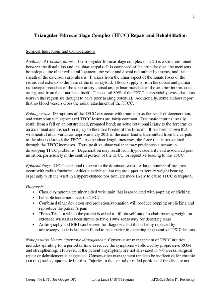 Triangular Fibrocartilage Complex (TFCC) Repair and Rehabilitation ...