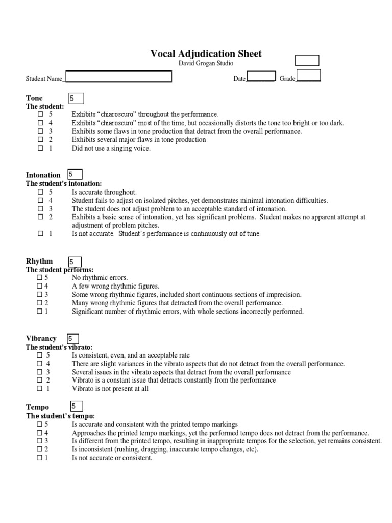 Vocal Music Adjudication Sheet | PDF | Rhythm | Music Theory