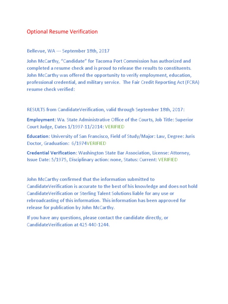 Port Commission Candidate Verified | PDF