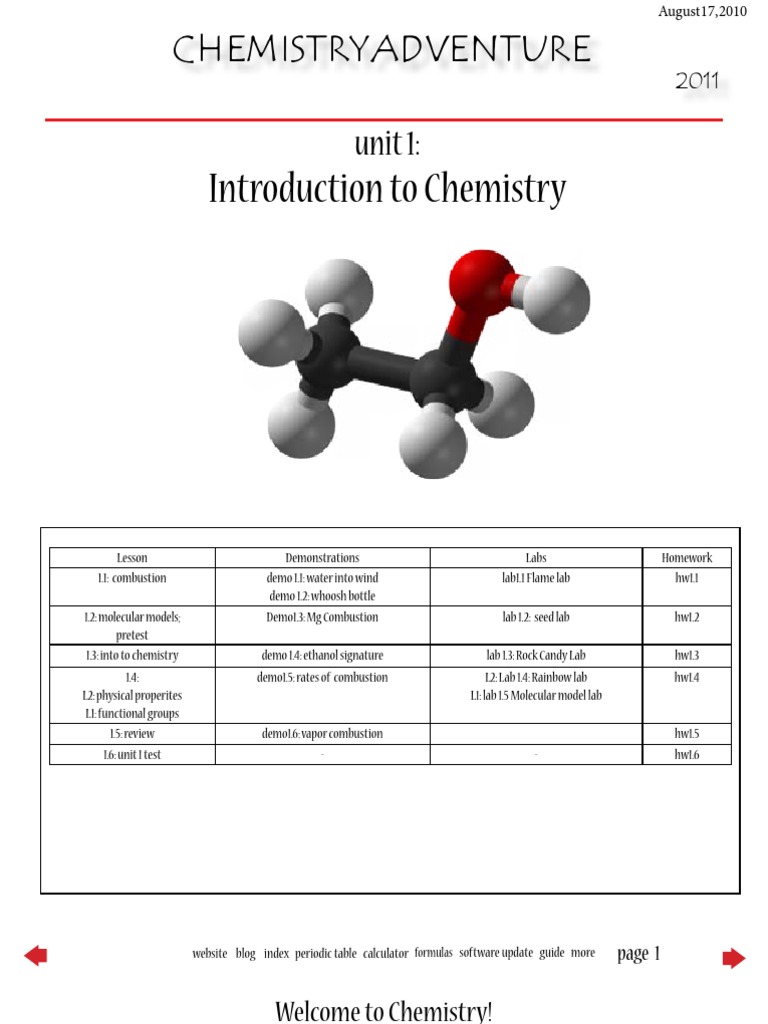 Introduction To Chemistry: Chemistryadventure Unit 1 | PDF | Molecules ...