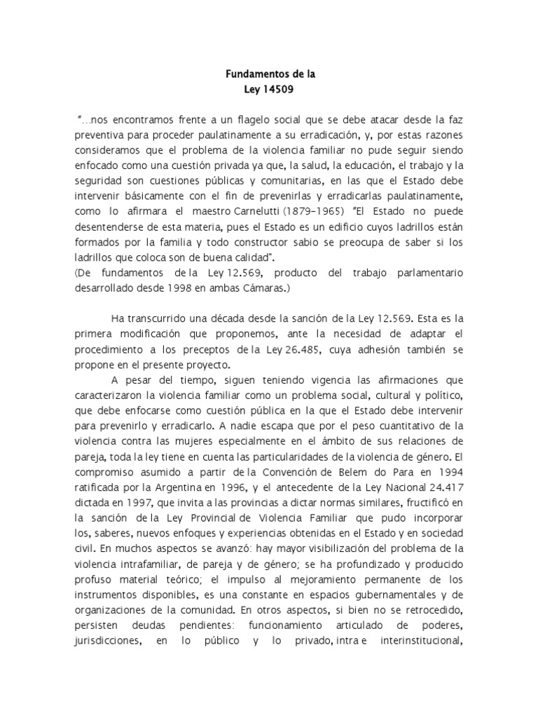 Ley 14509 Fundamentos | PDF | La violencia contra las mujeres | Violencia doméstica